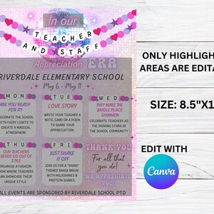 Teacher and Staff Appreciation Week Theme Flyer, Editable Canva ...