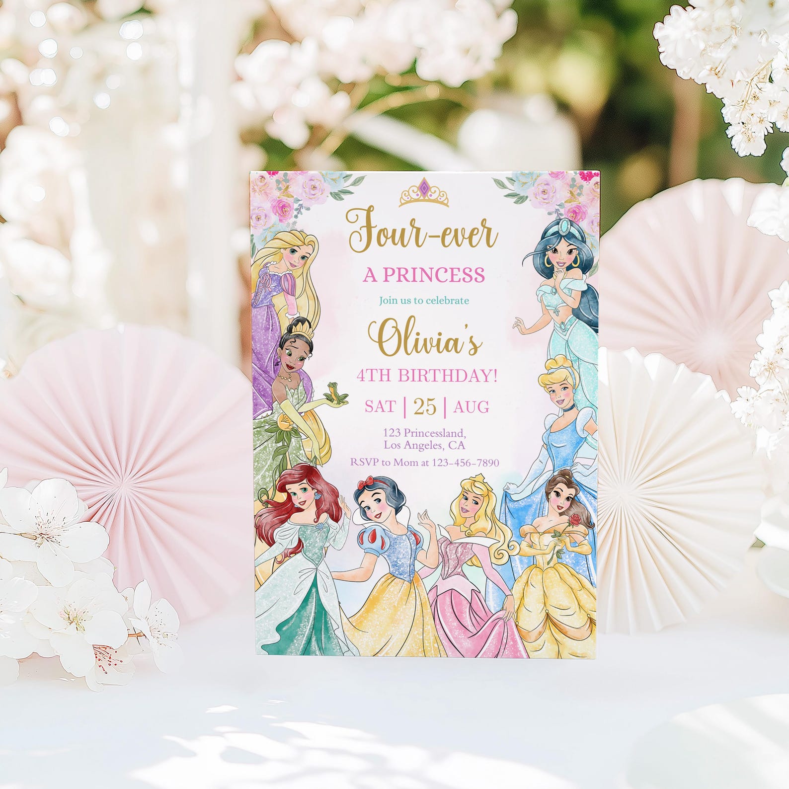Four Ever A Princess Birthday Invitation, EDITABLE Fourever A Princess ...