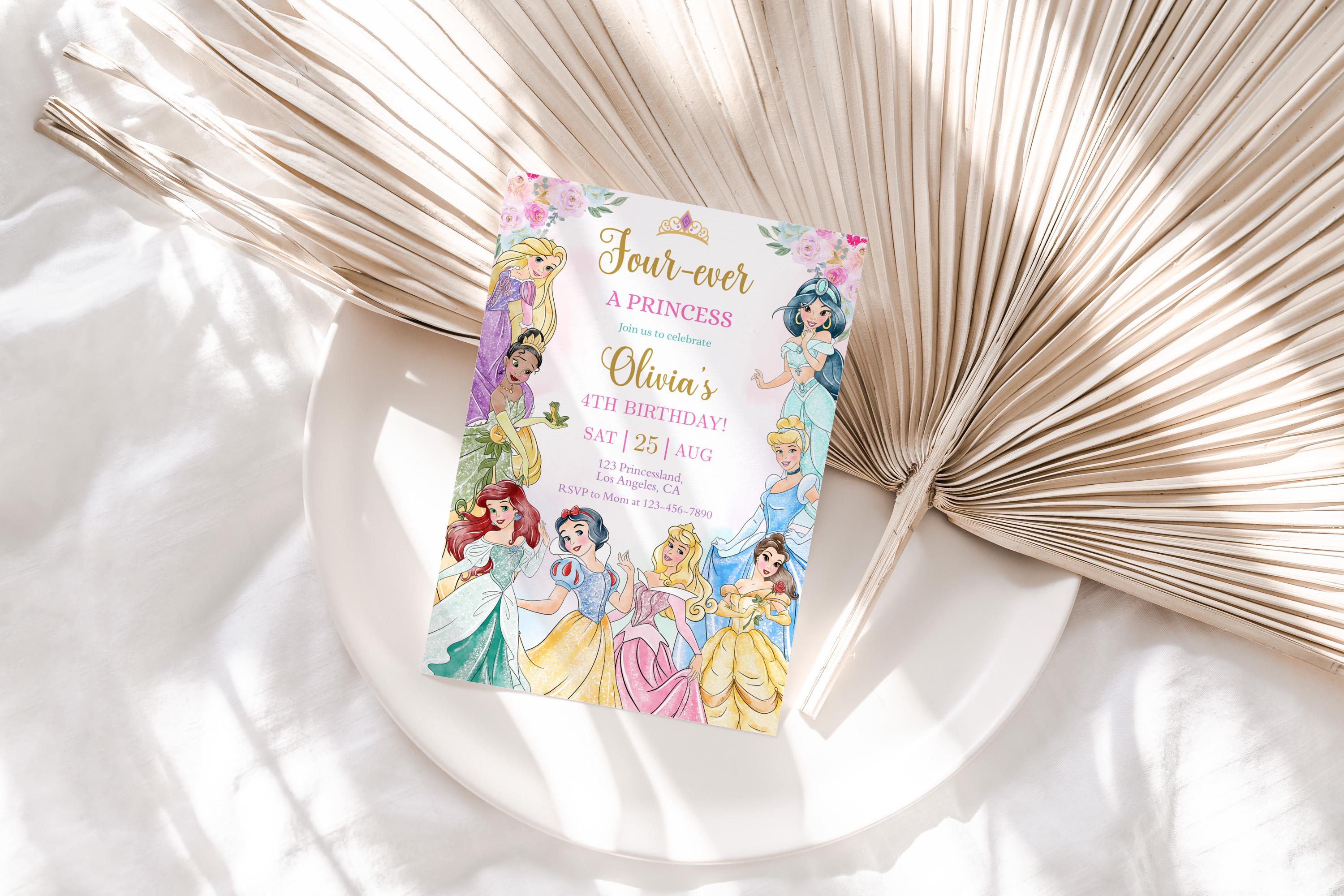 Four Ever A Princess Birthday Invitation, EDITABLE Fourever A Princess ...