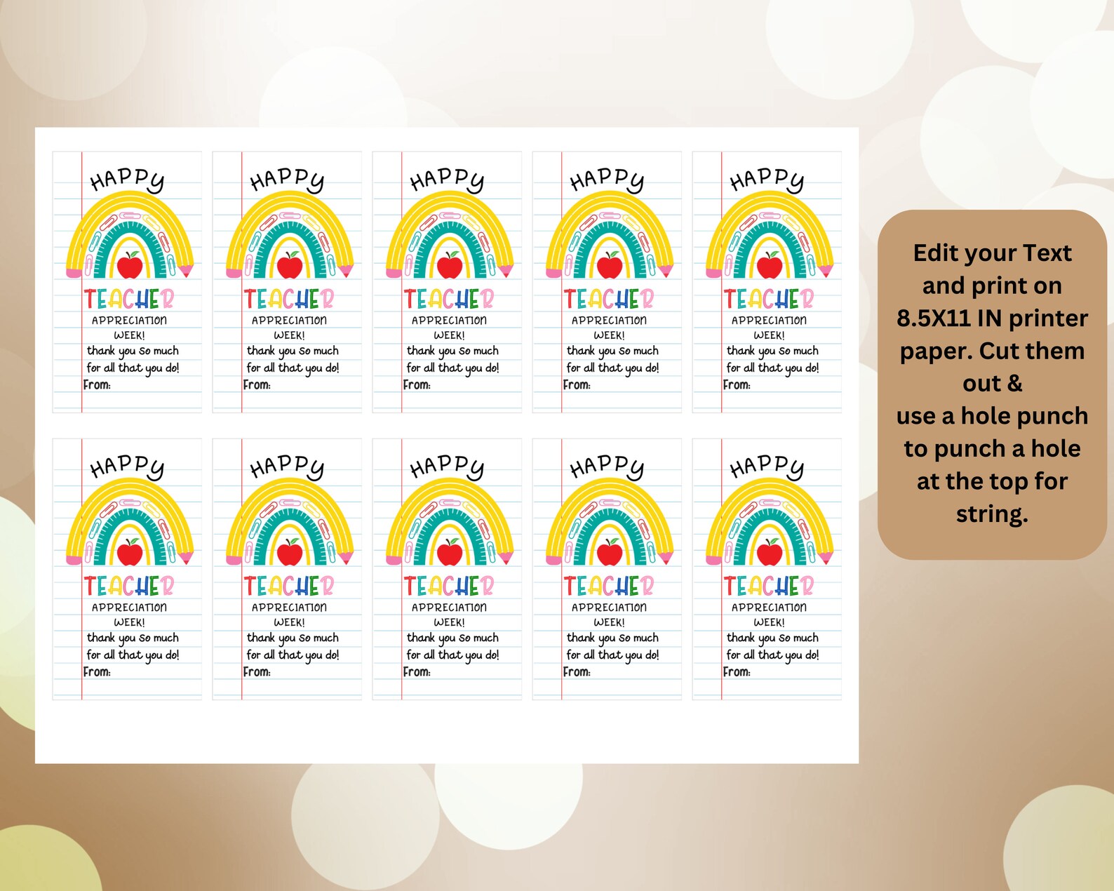 Teacher Appreciation Week Gift Tag, Printable End of School Year Favor ...