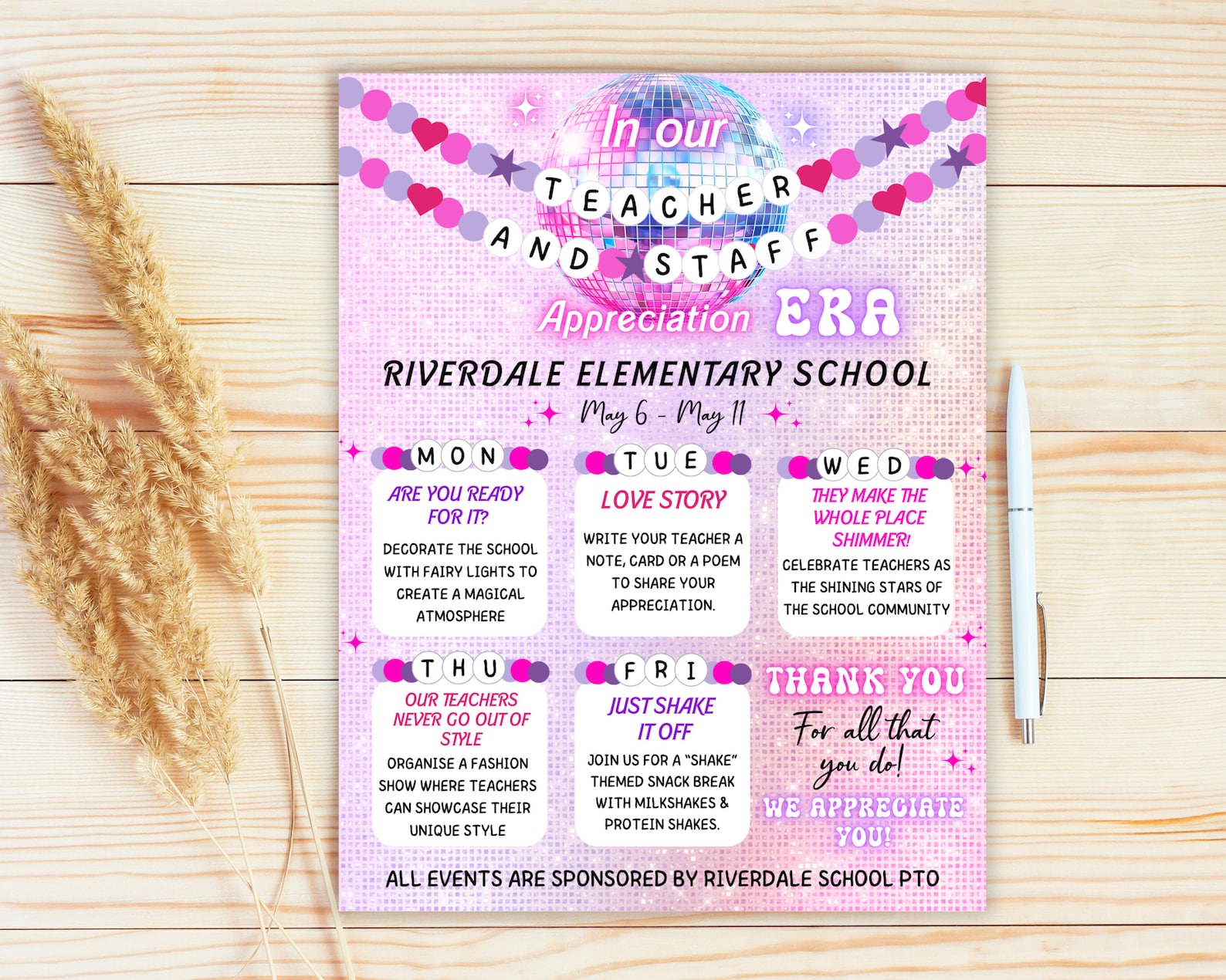 Teacher and Staff Appreciation Week Theme Flyer, Editable Canva ...