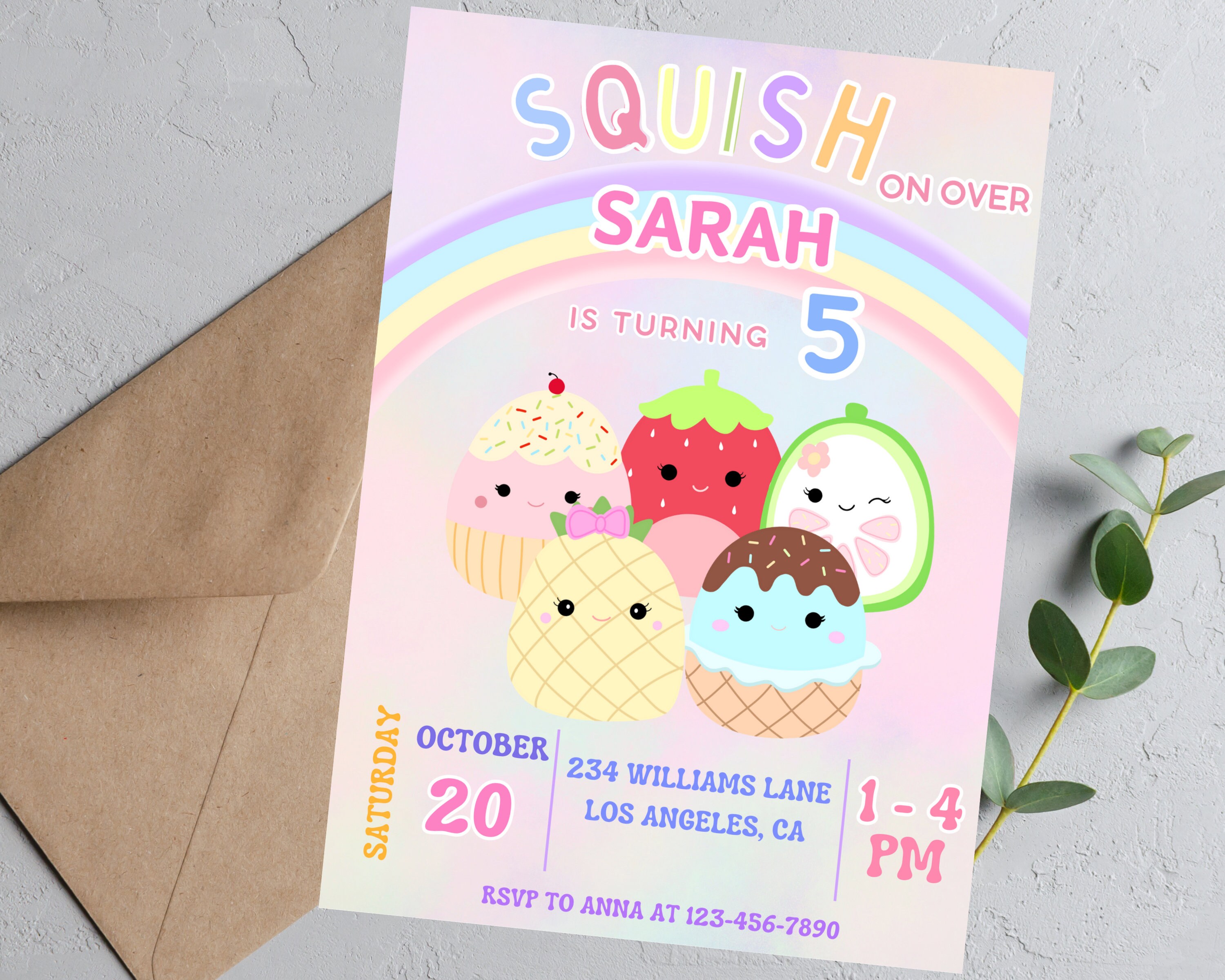 Squish Birthday Invitation, Squishy EDITABLE Invite , Instant Download ...