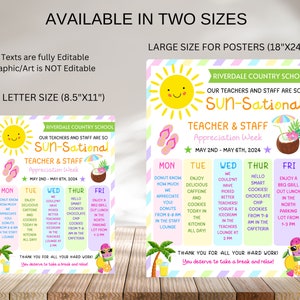 Editable Teacher Appreciation Week Itinerary Poster Teachers Staff ...