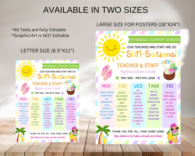 Editable Teacher Appreciation Week Itinerary Poster Teachers Staff ...