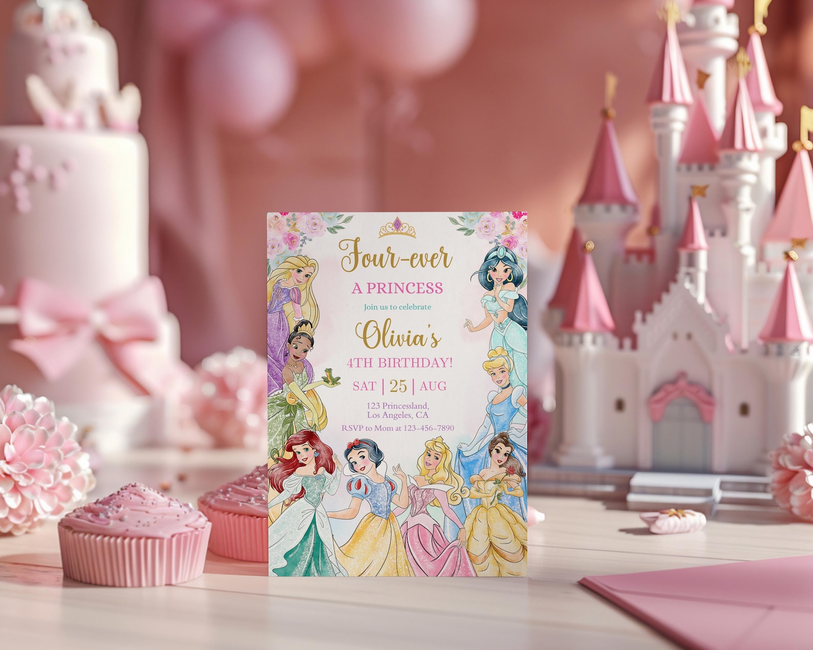 Four Ever A Princess Birthday Invitation, EDITABLE Fourever A Princess ...