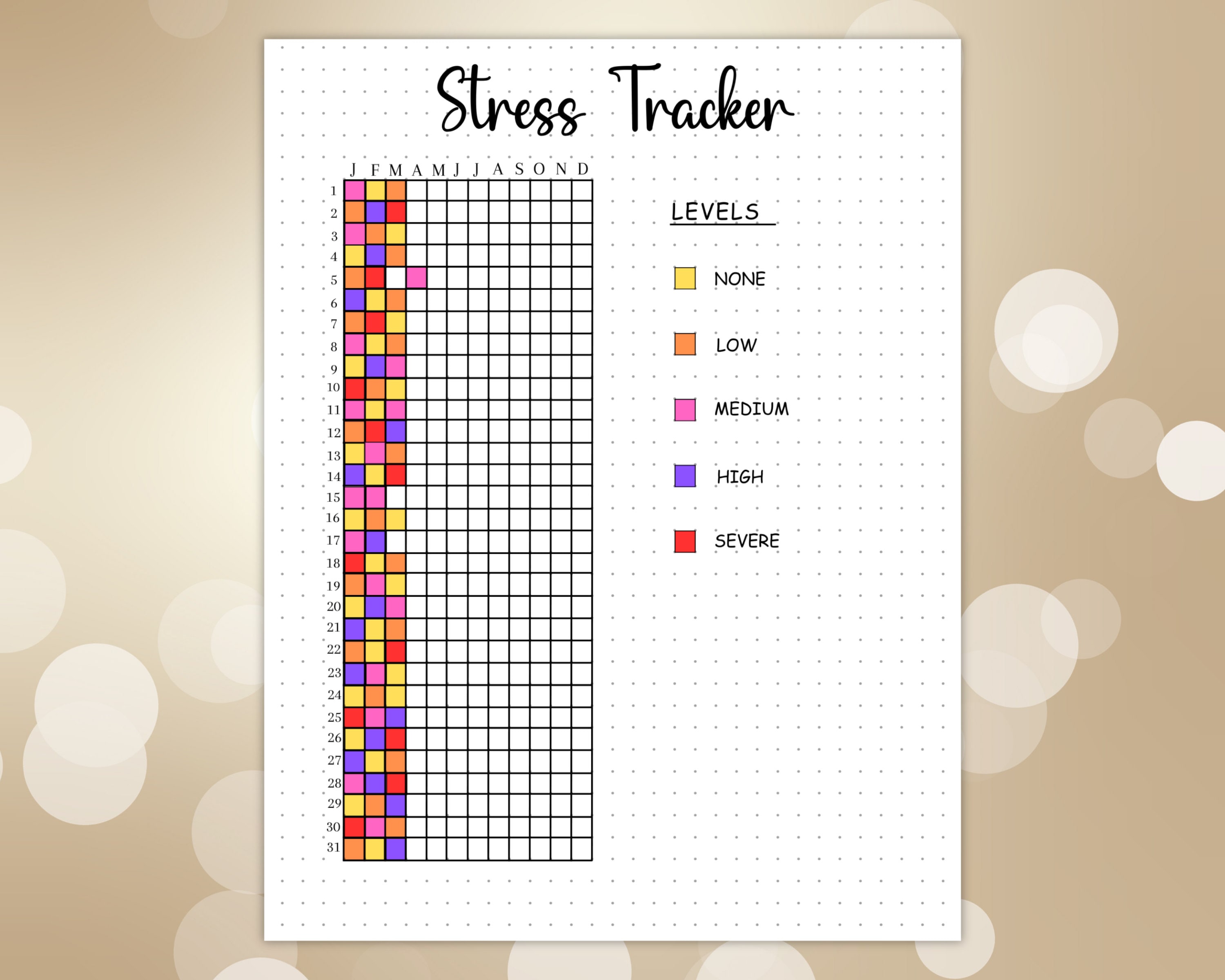 Printable Stress Coloring Tracker, Bullet Journal Tracker,printable A5 ...