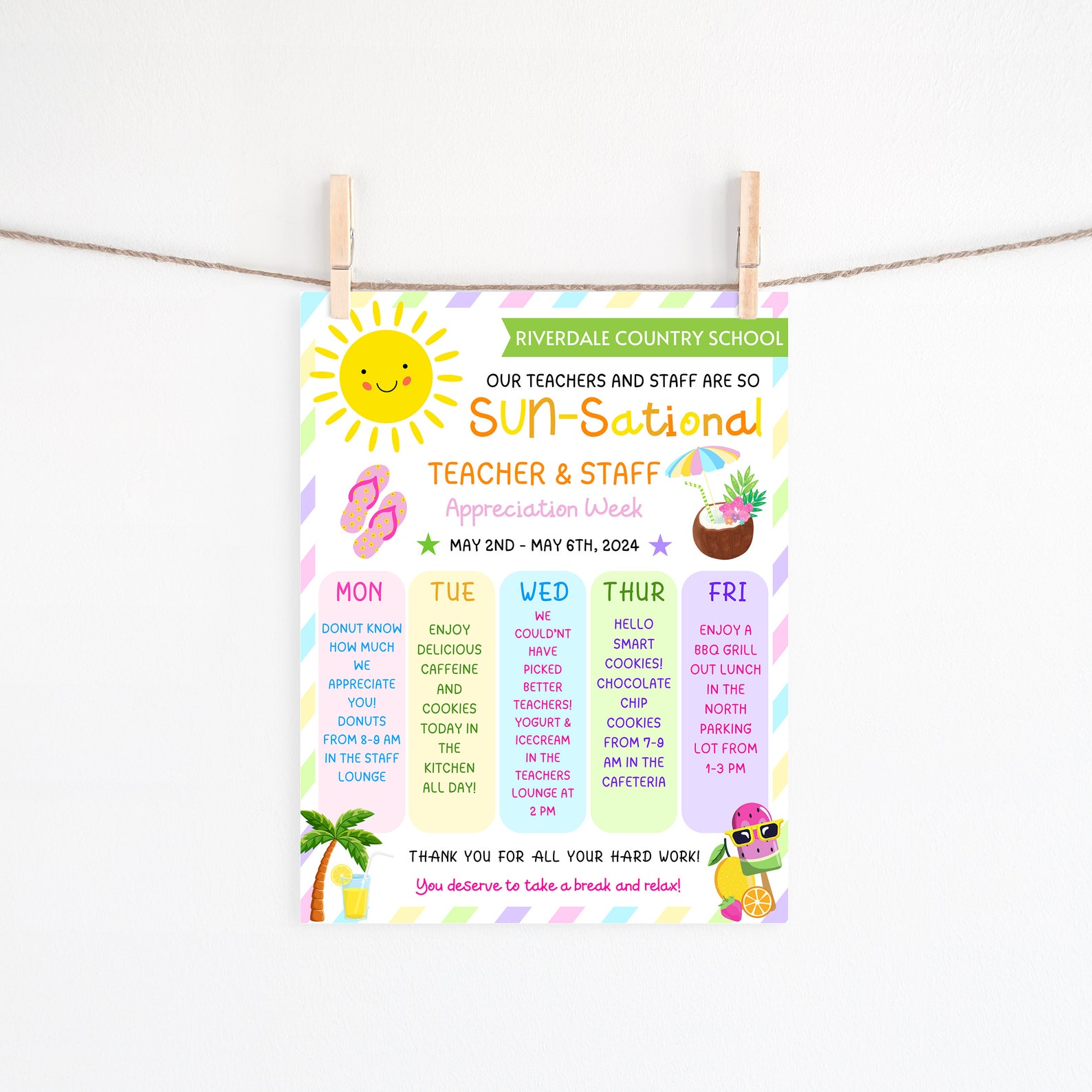 Editable Teacher Appreciation Week Itinerary Poster Teachers Staff ...