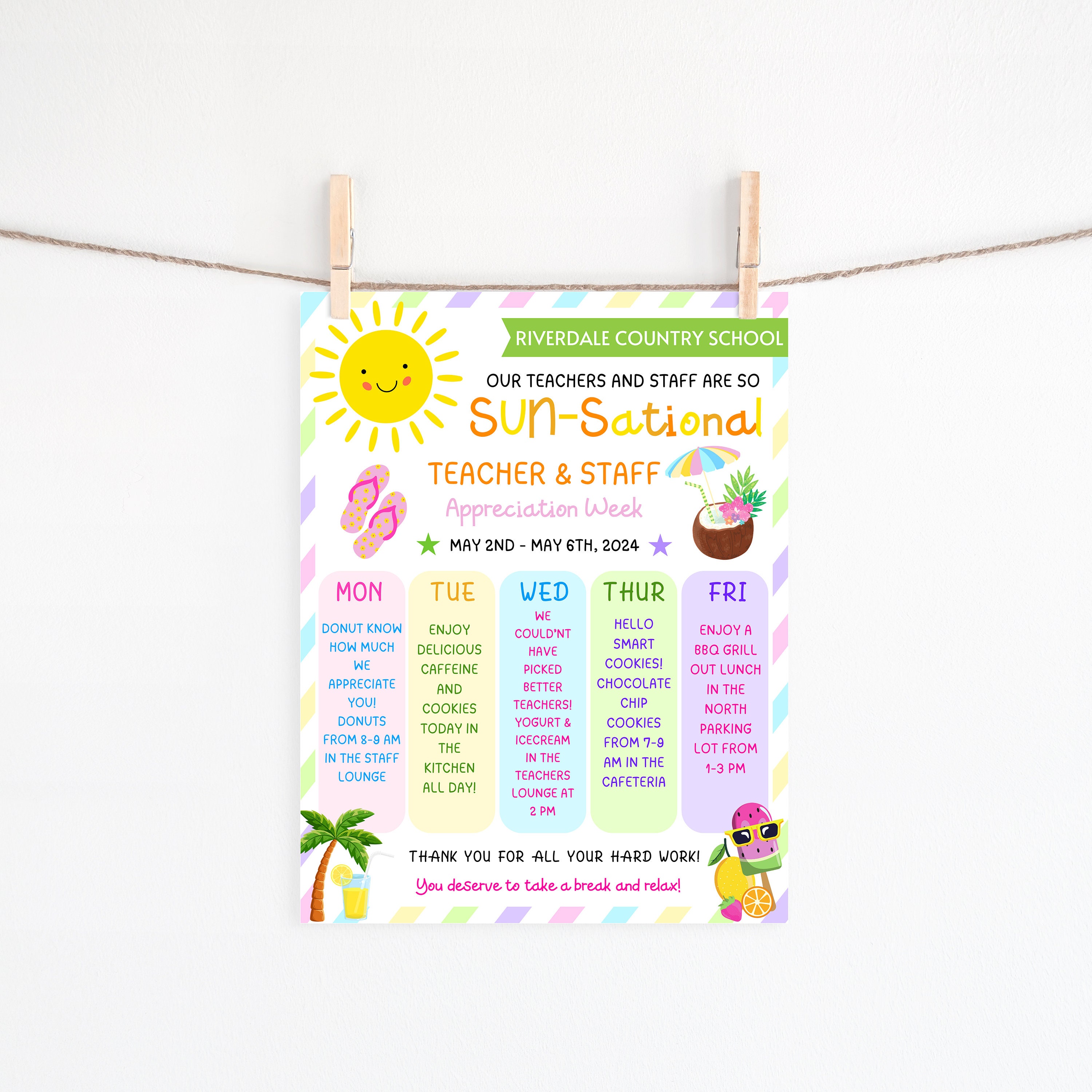 Editable Teacher Appreciation Week Itinerary Poster Teachers Staff ...
