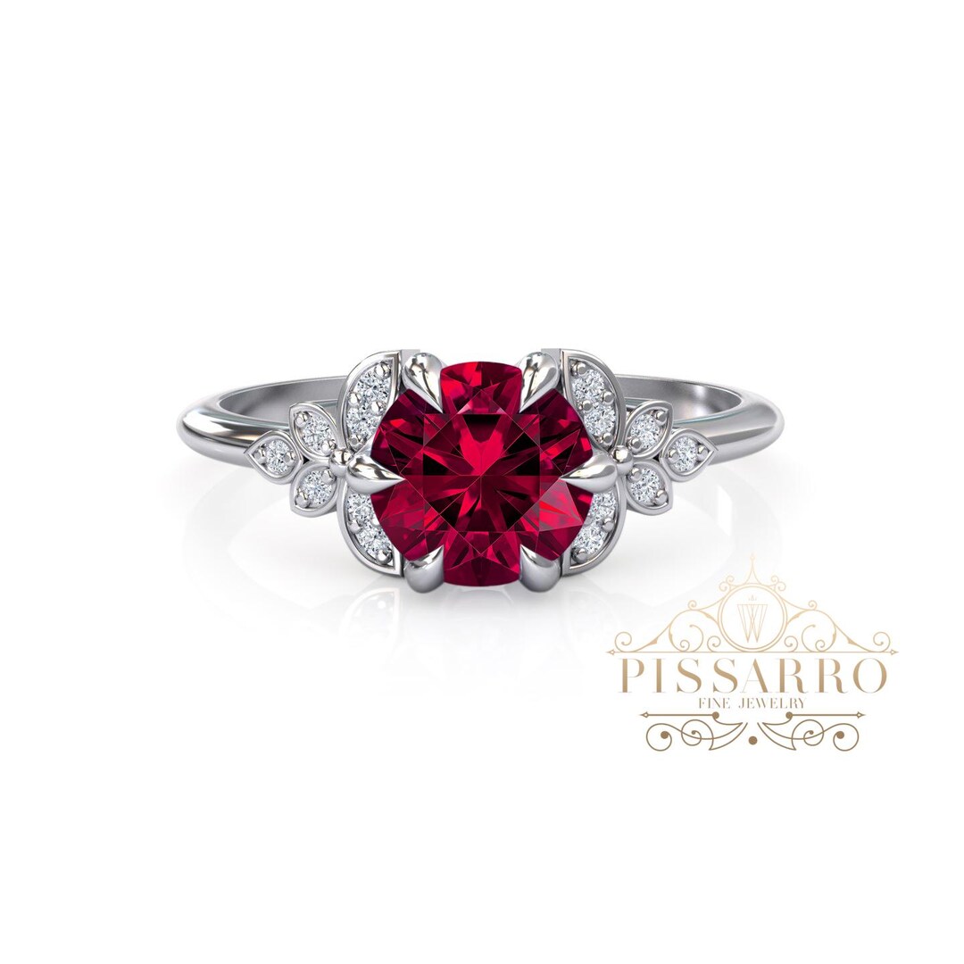 1ct Ruby Engagement Ring. Beautiful Unique Solid Gold and Diamond ...