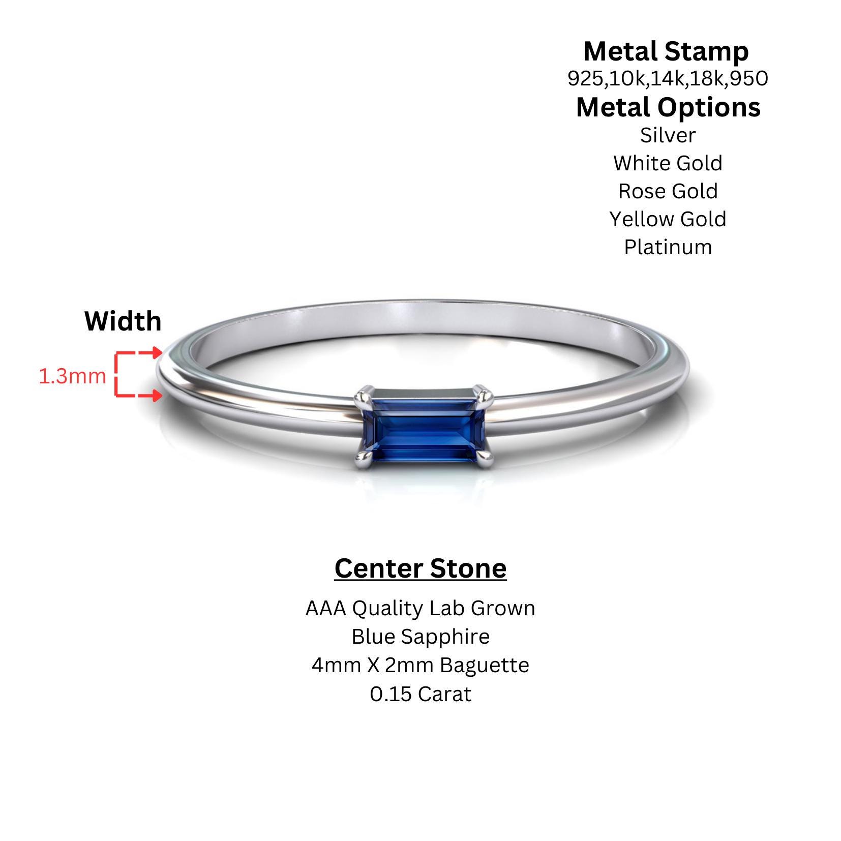 Blue Sapphire Stacking Ring, Baguette Cut Thin Wedding Band, Silver ...