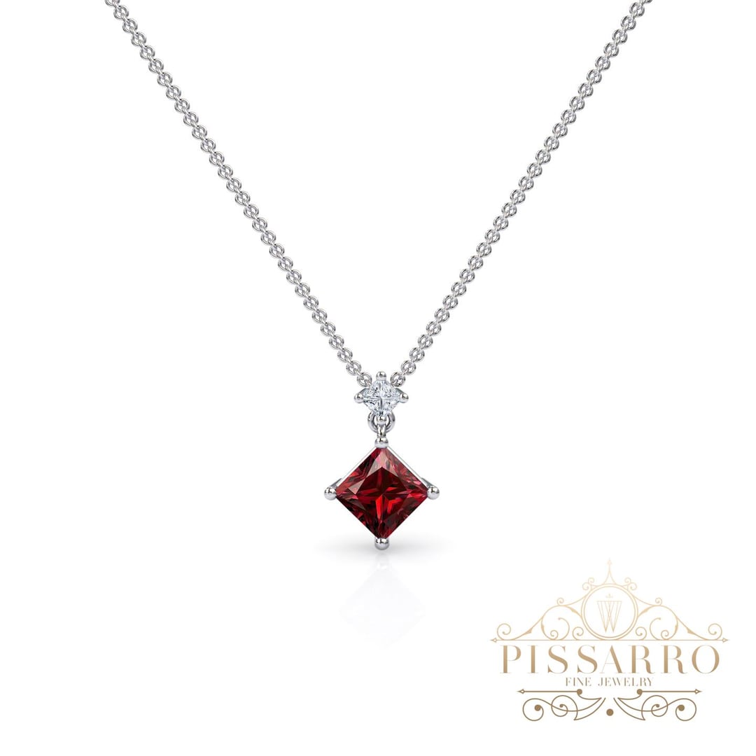 Red Ruby Necklace, Women's Princess Cut Gemstone Pendant, Classic ...
