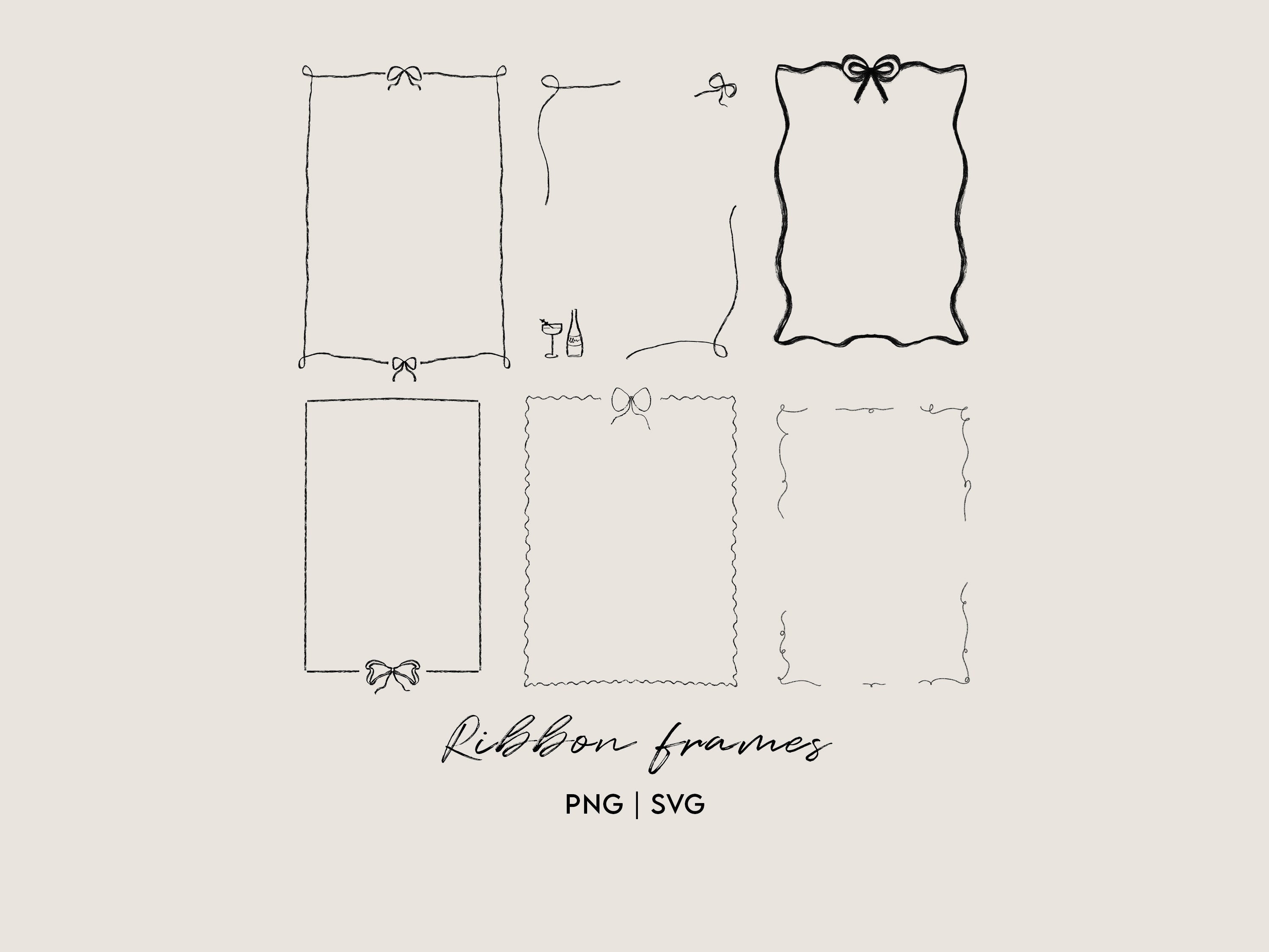 Bow Ribbon Frames, Hand Drawn Icon, Border for Invitation, Wedding ...