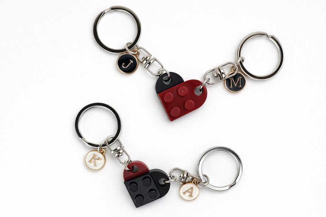 Red and Black His & Hers Heart Keychain Set, Personalized Matching ...