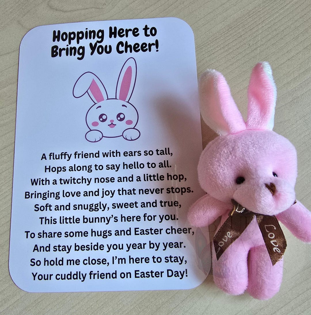 Easter Bunny Plush With Poem - Soft Cuddly Toy Gift in 7 Colours - Cute ...