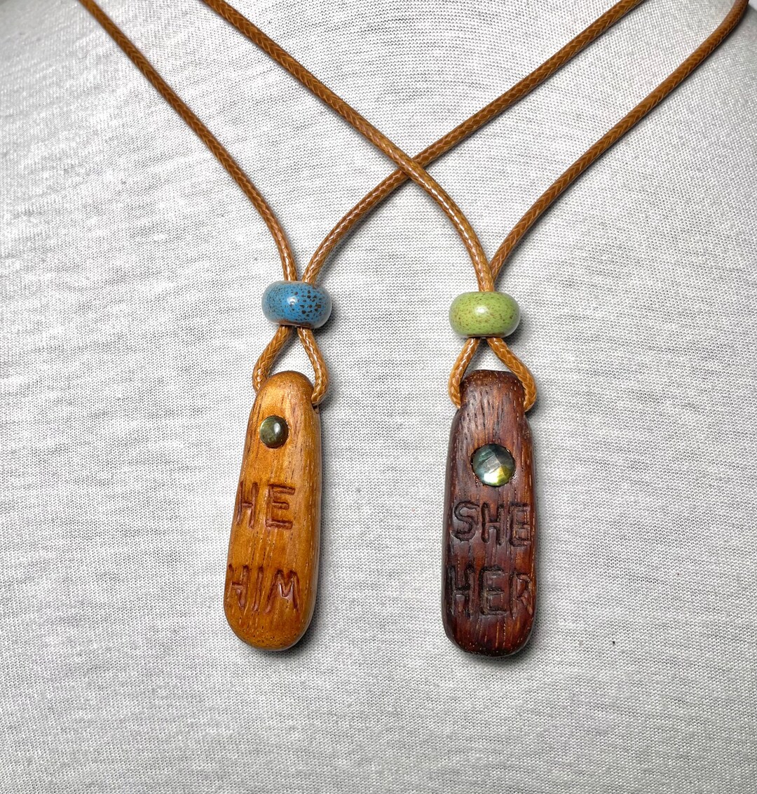 Pronouns Pendant, Hand Carved Wood, One of a Kind Transgender Pendants ...