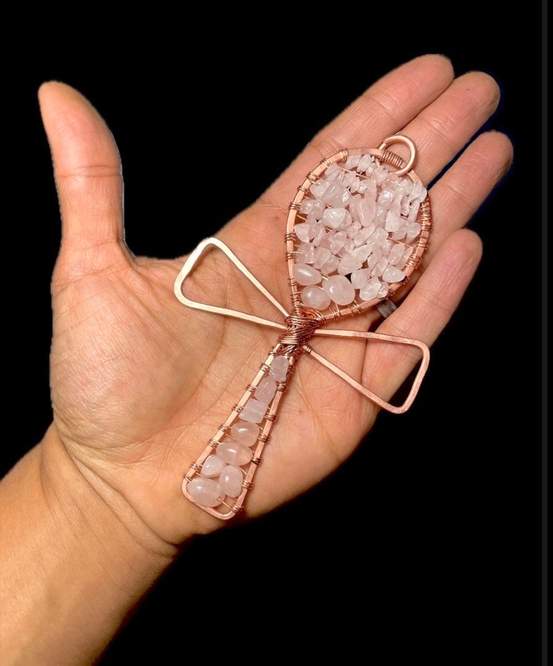 Large Copper Ankh Pendant: Wire Wrapped Gemstone. Wearable Art - Etsy