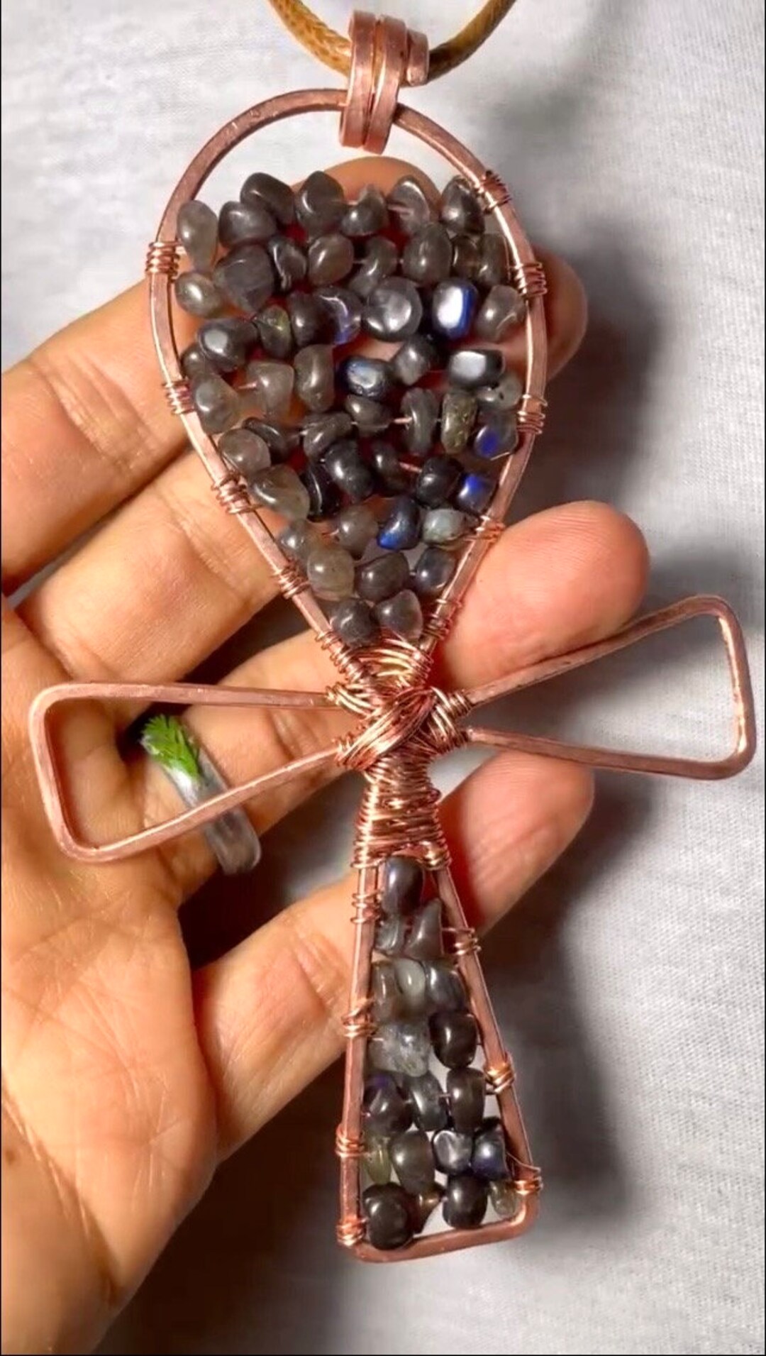 Copper Ankh, Wire Wrapped Copper Ankh Pendant With Black Labradorite ...
