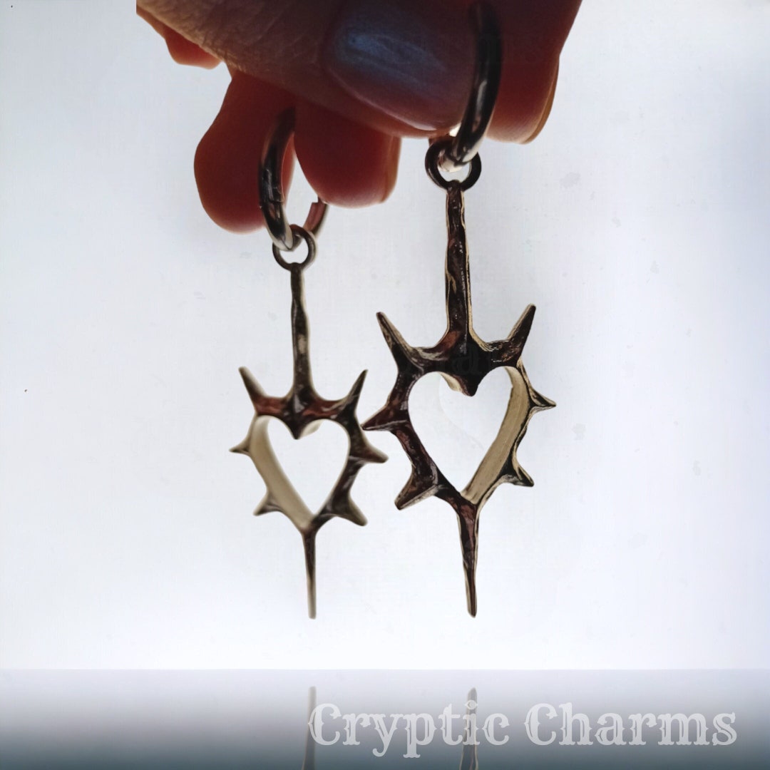 Spiked Thorn Heart Earrings: Spike Earrings, Heart Huggie Hoop Earrings ...