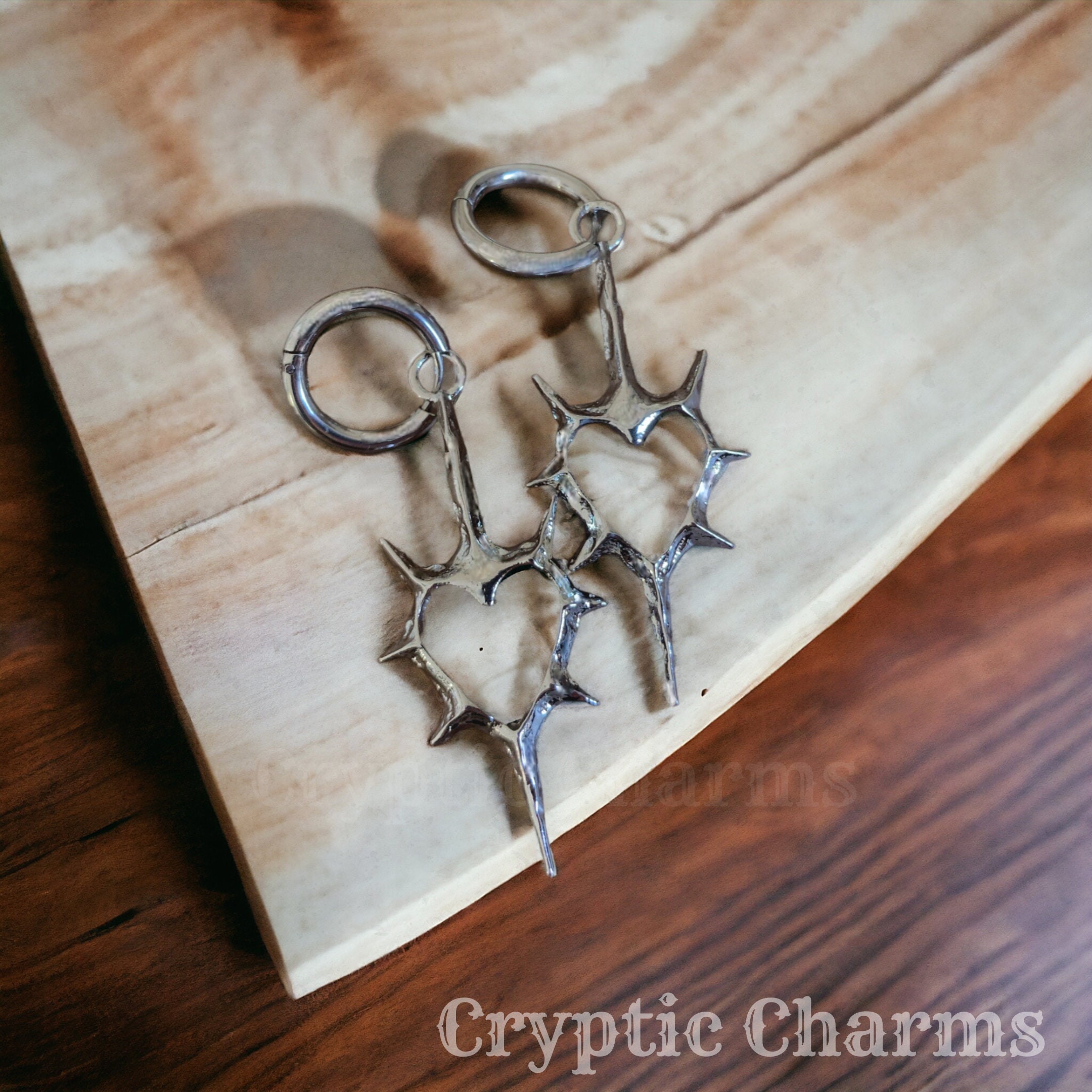 Spiked Thorn Heart Earrings: Spike Earrings, Heart Huggie Hoop Earrings ...