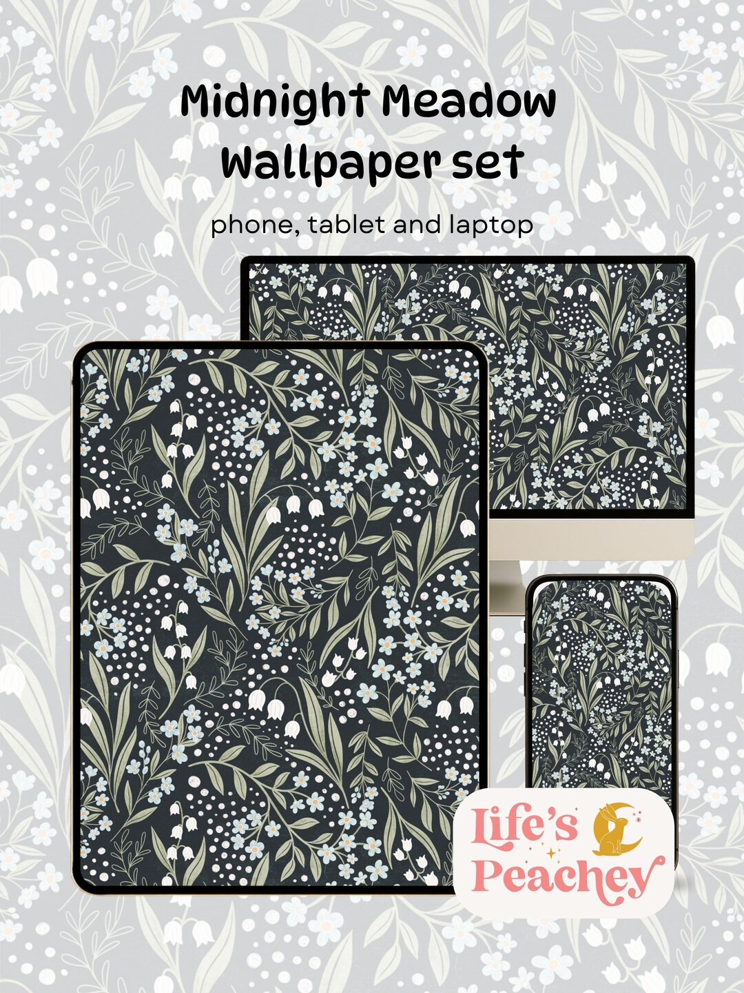 Midnight Meadow Floral Wallpaper Set: Phone, Tablet, Laptop (digital ...