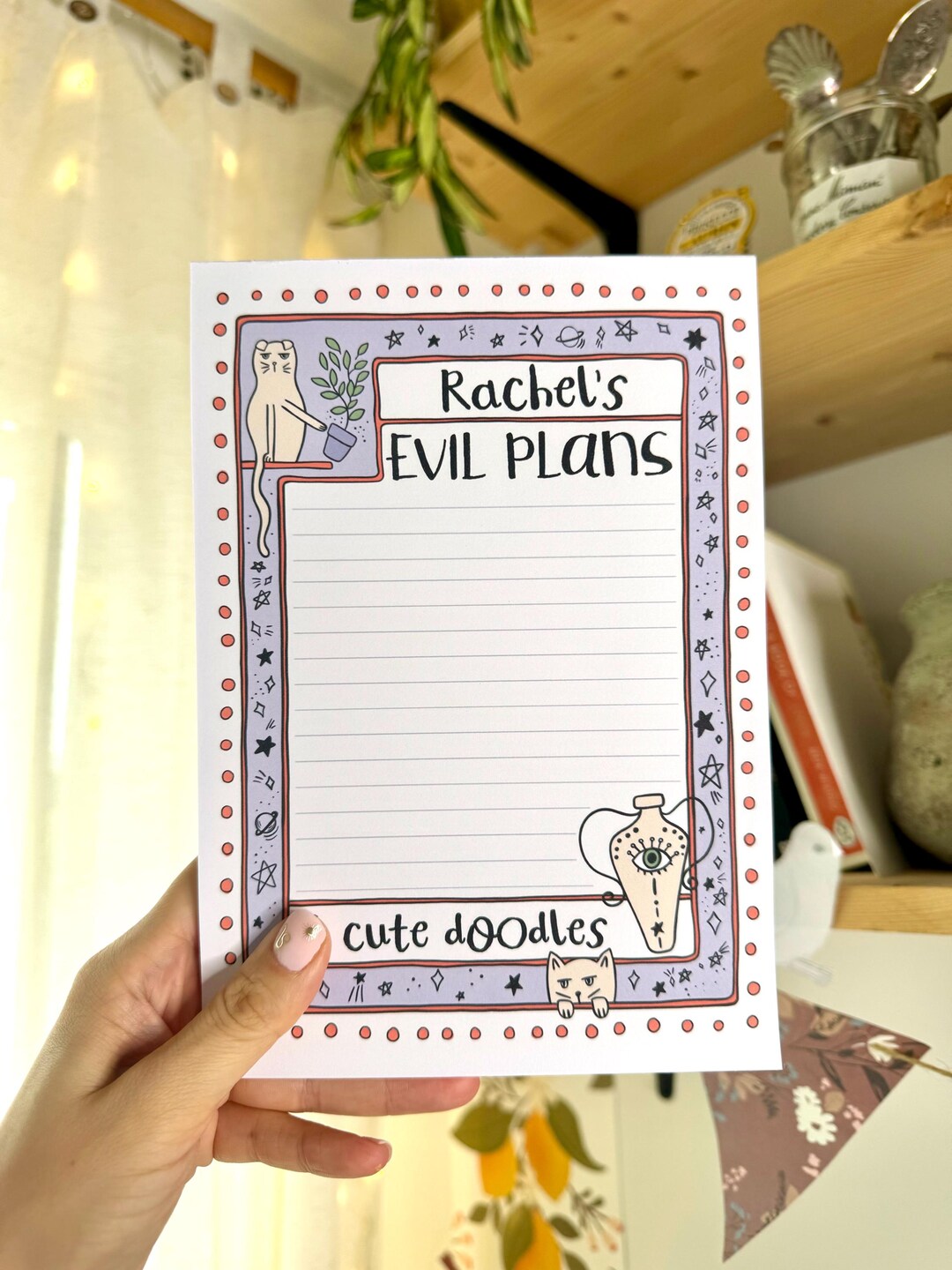 Personalised A5 Tear off Notepad - Evil Plans and Cute Doodles | to Do List, Everyday Planner ...