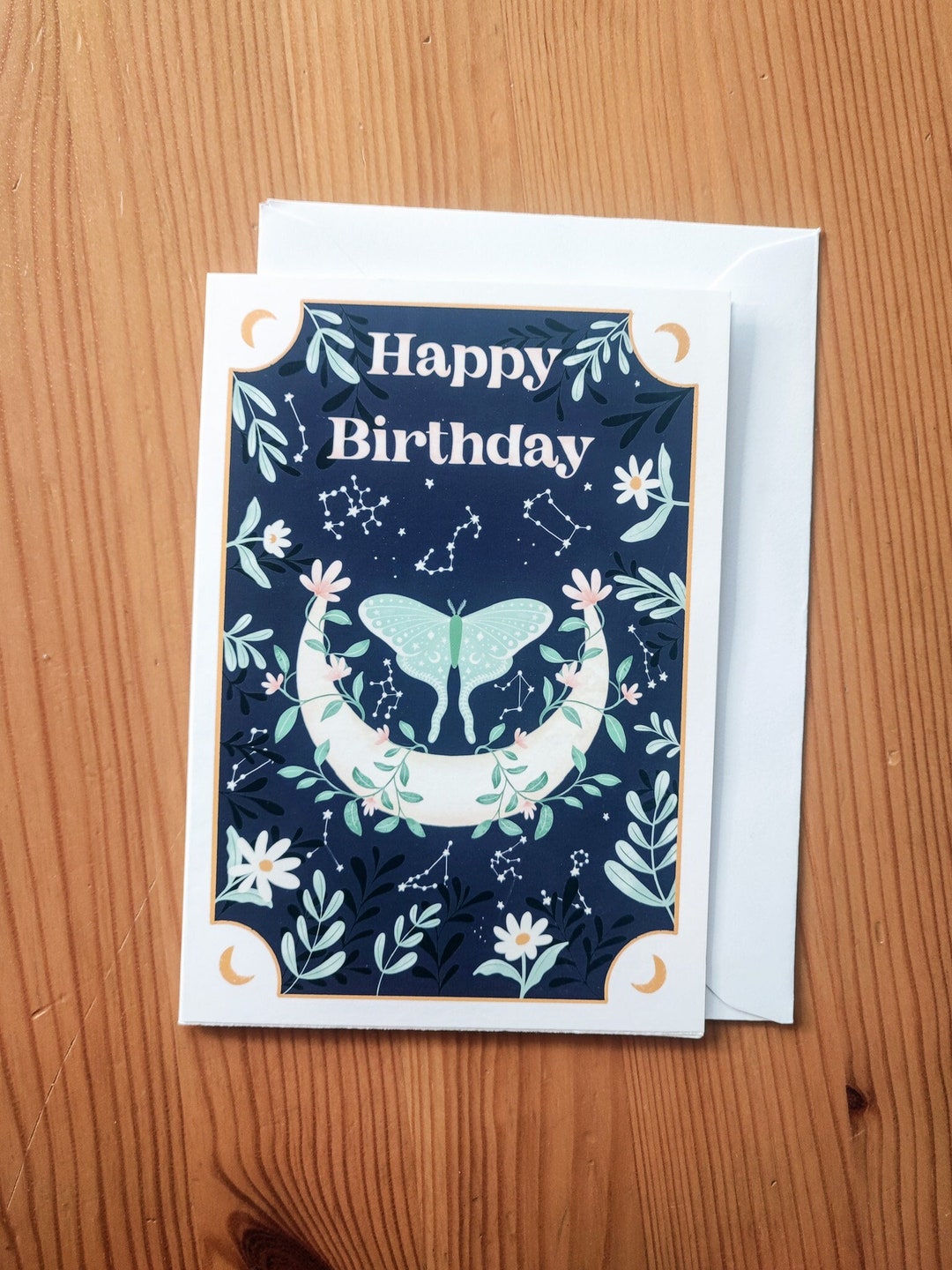 Celestial Moth Birthday Card | Illustrated A6 Card | Celestial Greeting ...