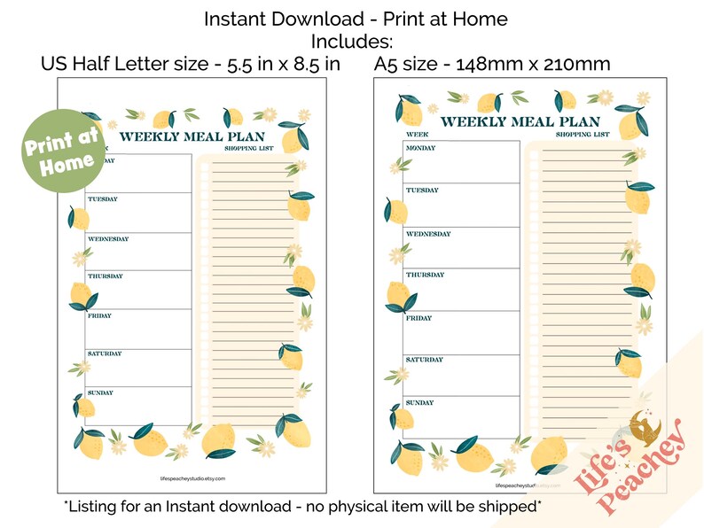 Weekly Meal Planner and Shopping List Instant Download | Print at Home ...