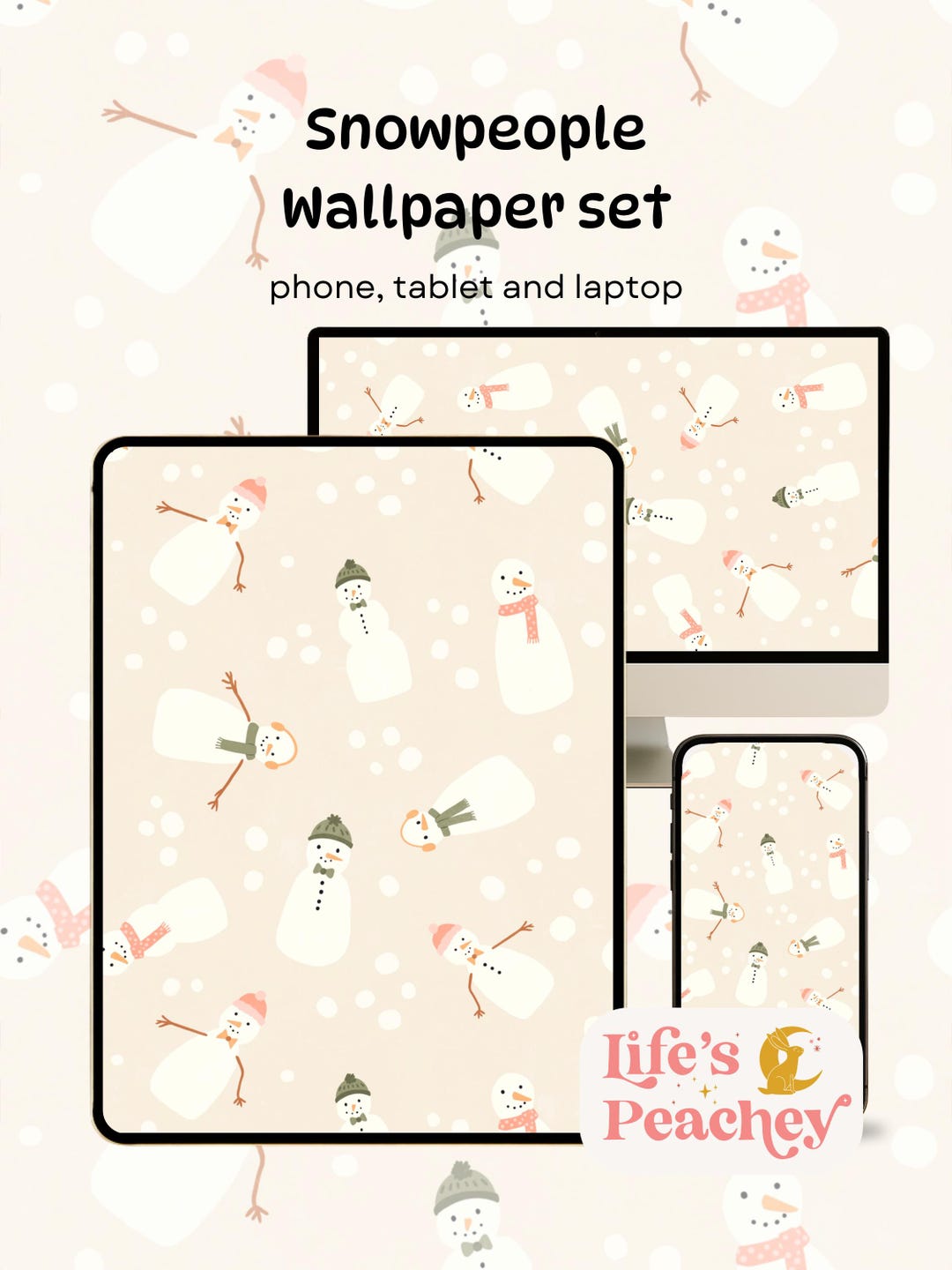 Neutral Snowman Wallpaper Set: Phone, Tablet, Laptop (digital Download ...