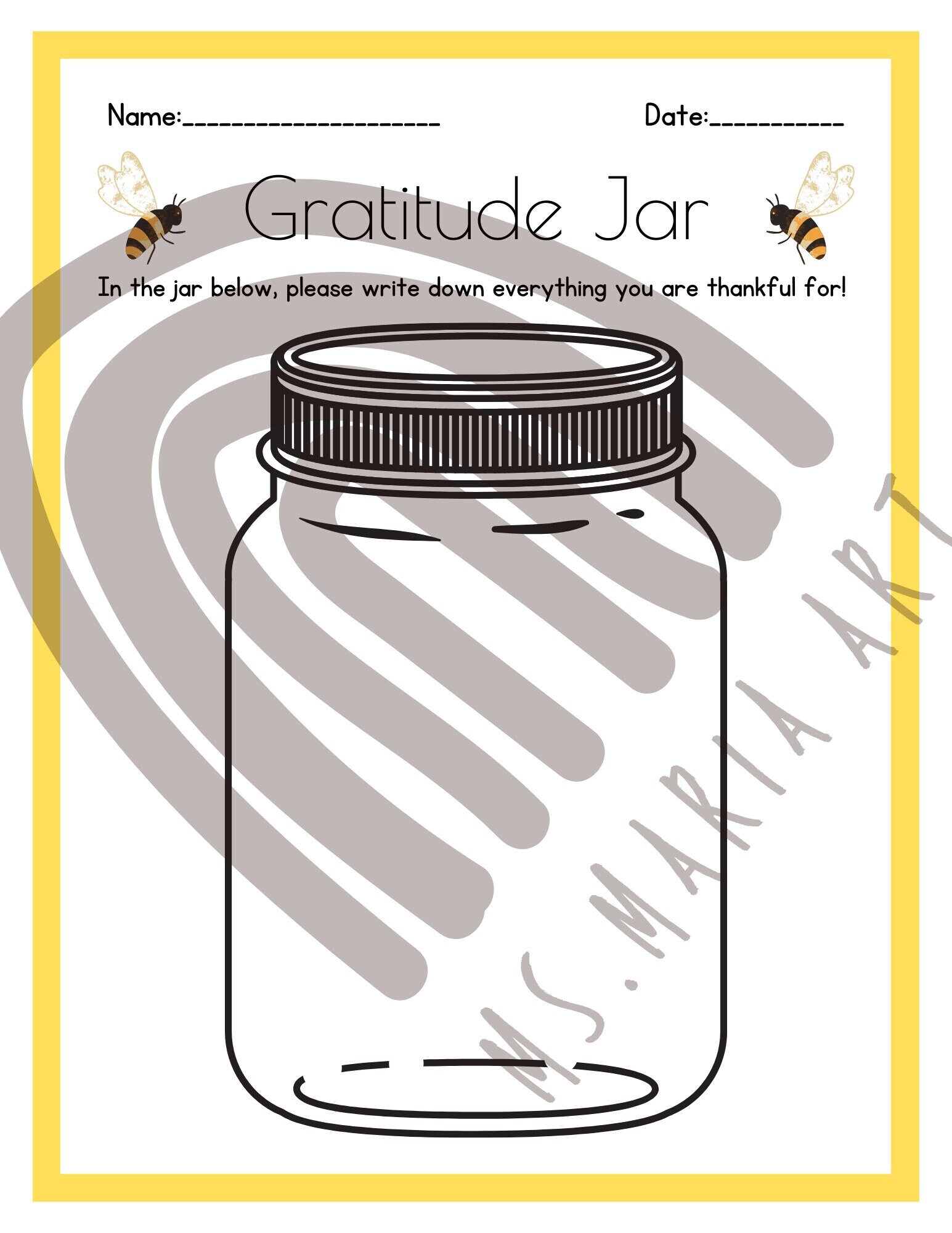 Gratitude Jar Worksheet - Etsy