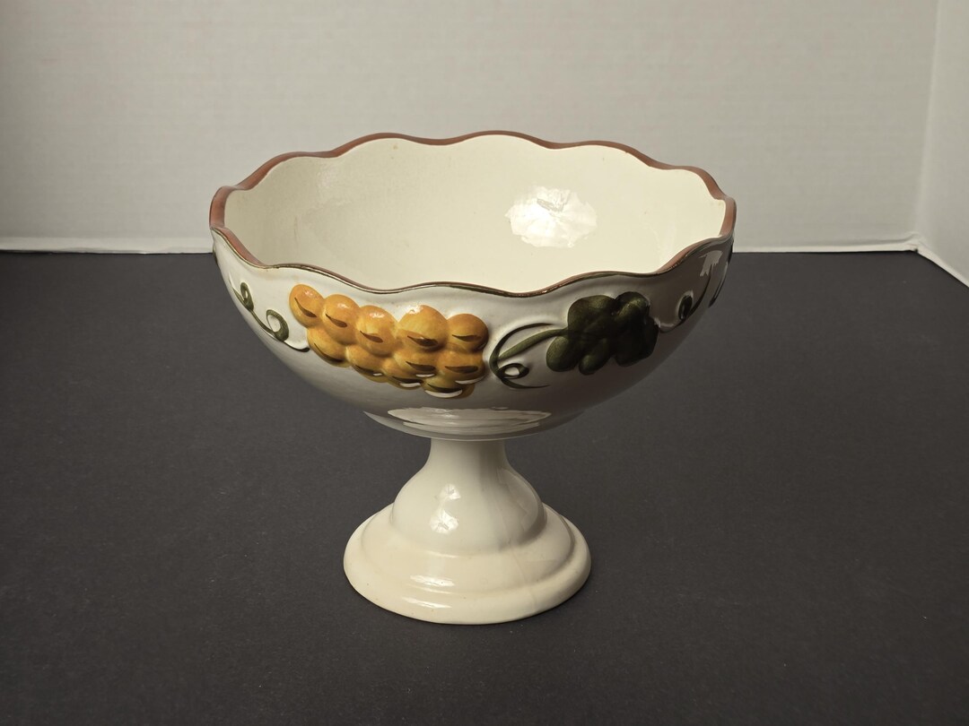 Large VINTAGE Stangl "sculptured Fruit" Pedestal Serving Bowl - 7" Tall ...