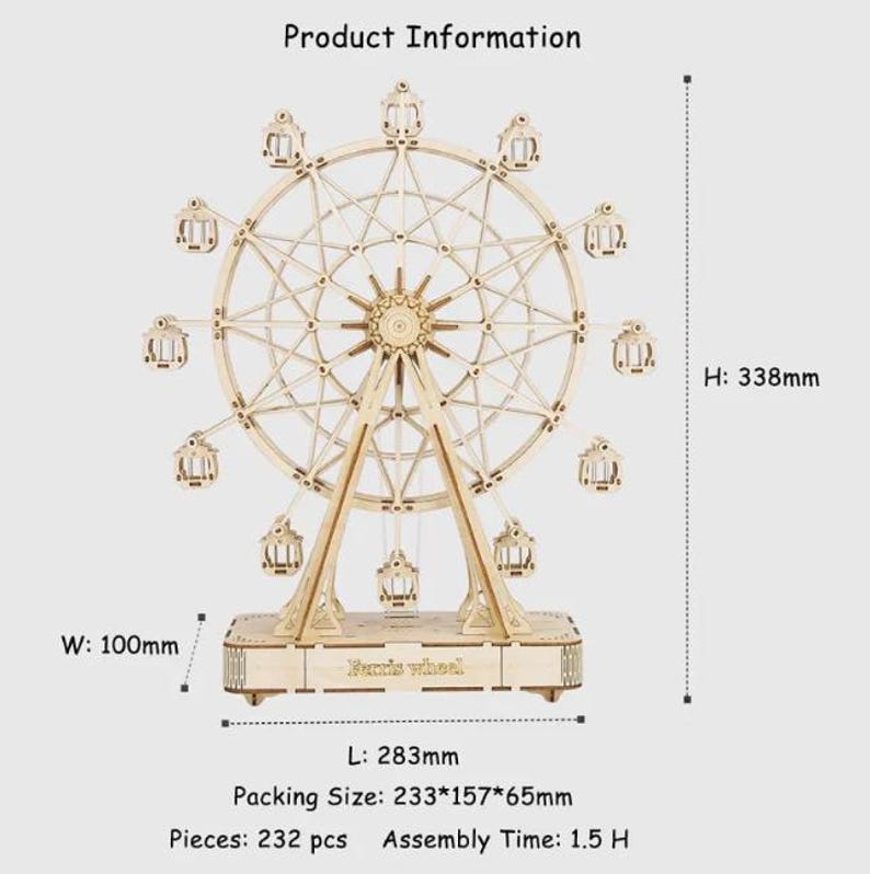 DIY Ferris Wheel Music Box – 3D Wooden Puzzle, Mechanical Model Kit ...