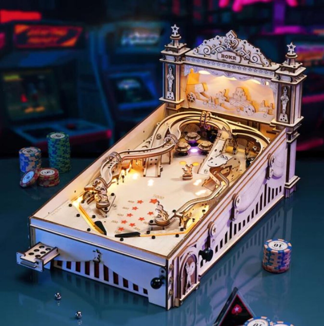 3D Wooden Pinball Machine Puzzle Kit – DIY Mechanical Pinball Game ...