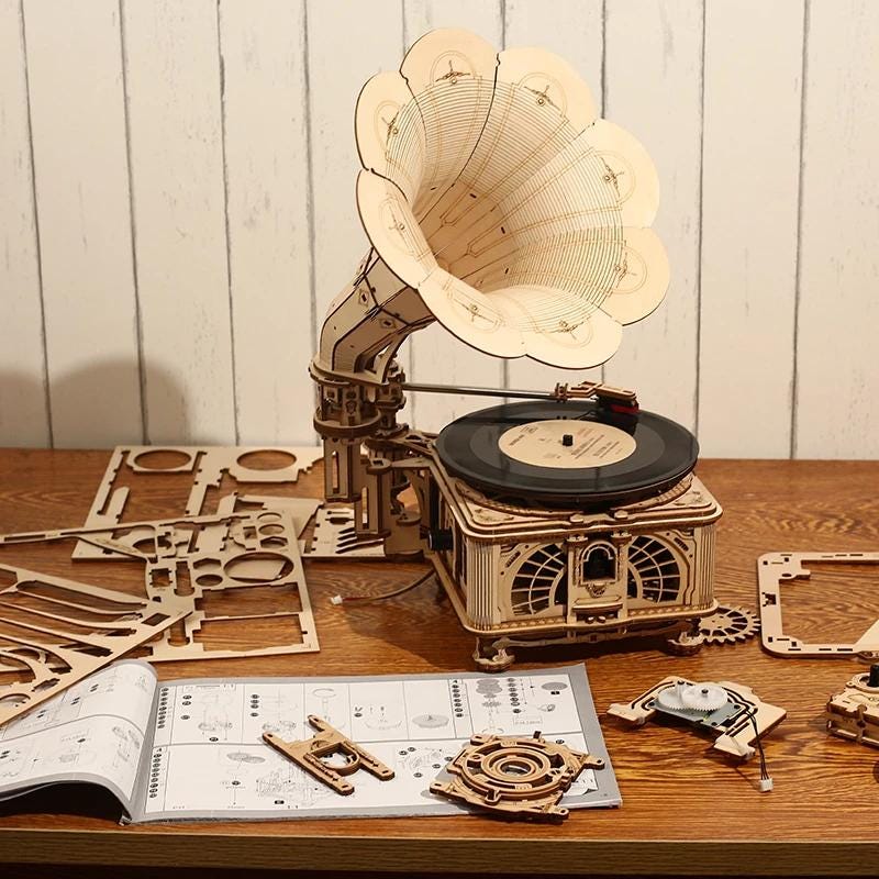 DIY 3D Wooden Gramophone Model Kit | Vintage Record Player Puzzle ...