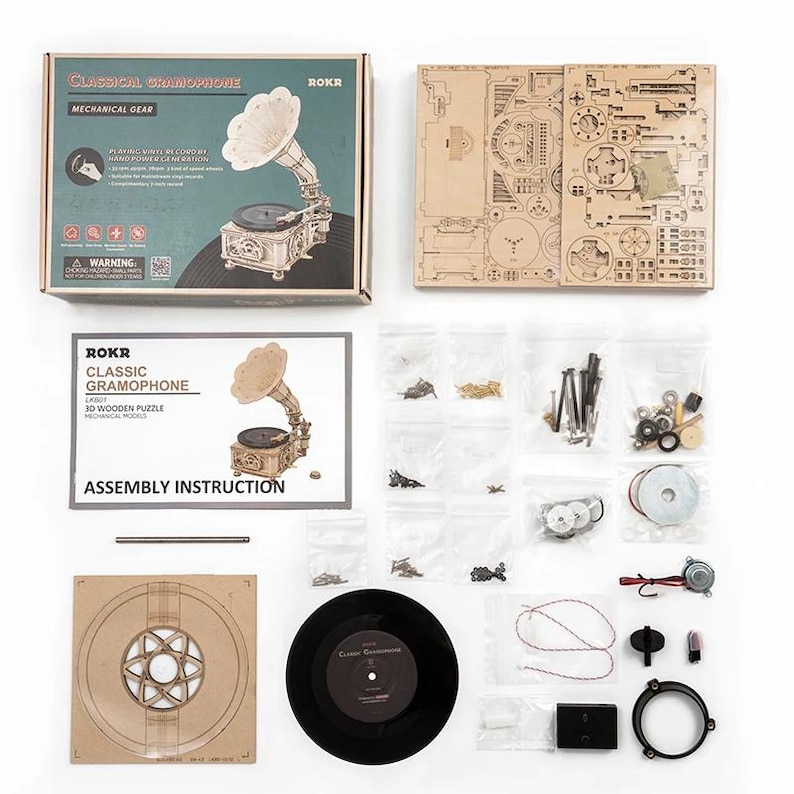 DIY 3D Wooden Gramophone Model Kit | Vintage Record Player Puzzle ...