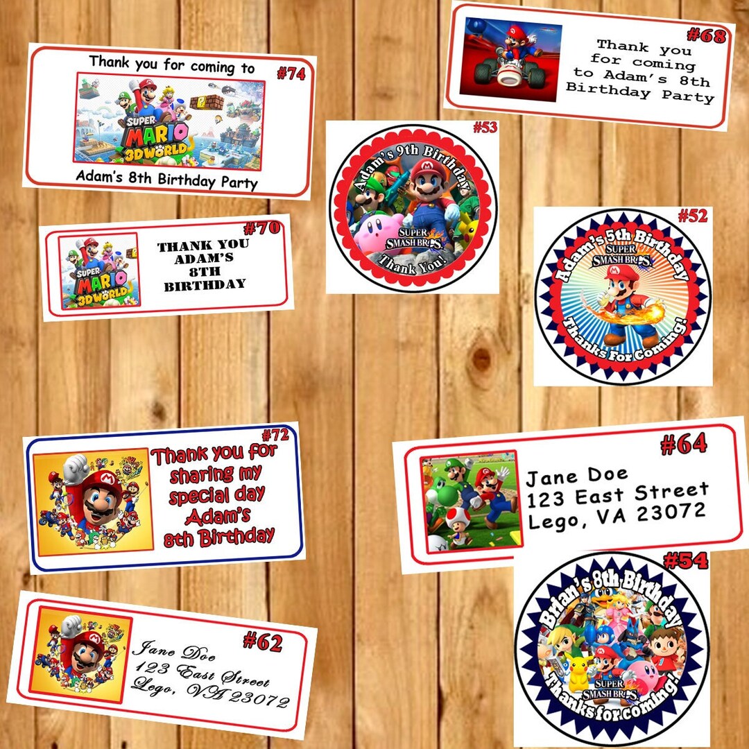 Super Smash Brothers Birthday Stickers Round Address Favor 1 Sheet ...