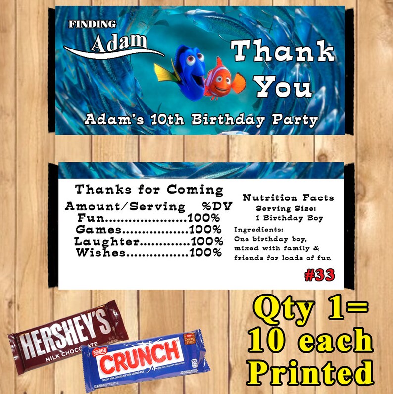 Finding Dory Finding Nemo Birthday Candy Bar Wrappers 10 Each ...