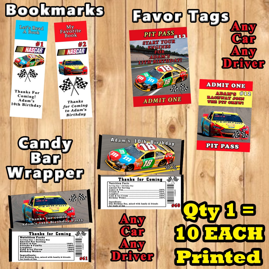 Personalized Nascar Birthday: Candy Bar Wrappers, Bookmarks, Favor Tags ...