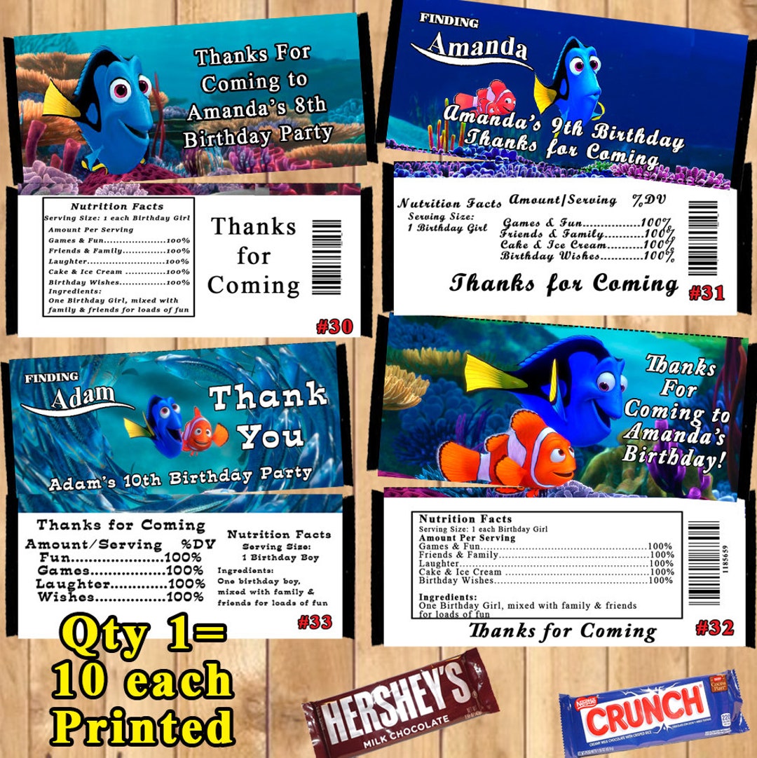 Finding Dory Finding Nemo Birthday Candy Bar Wrappers 10 Each ...