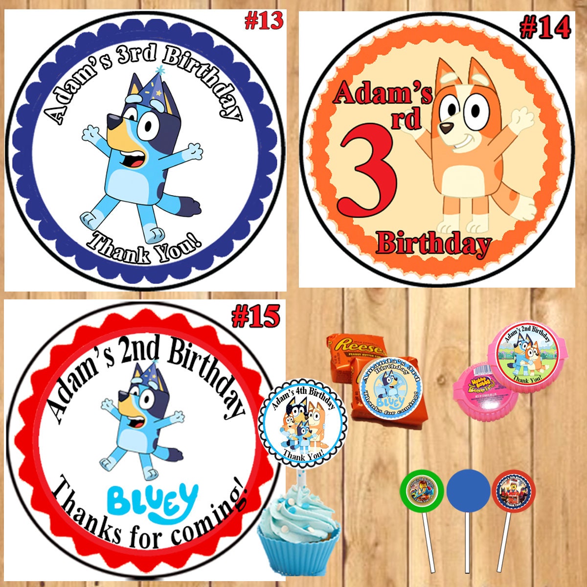 Bluey Birthday Stickers Round & Other Favor 1 Sheet Personalized ...