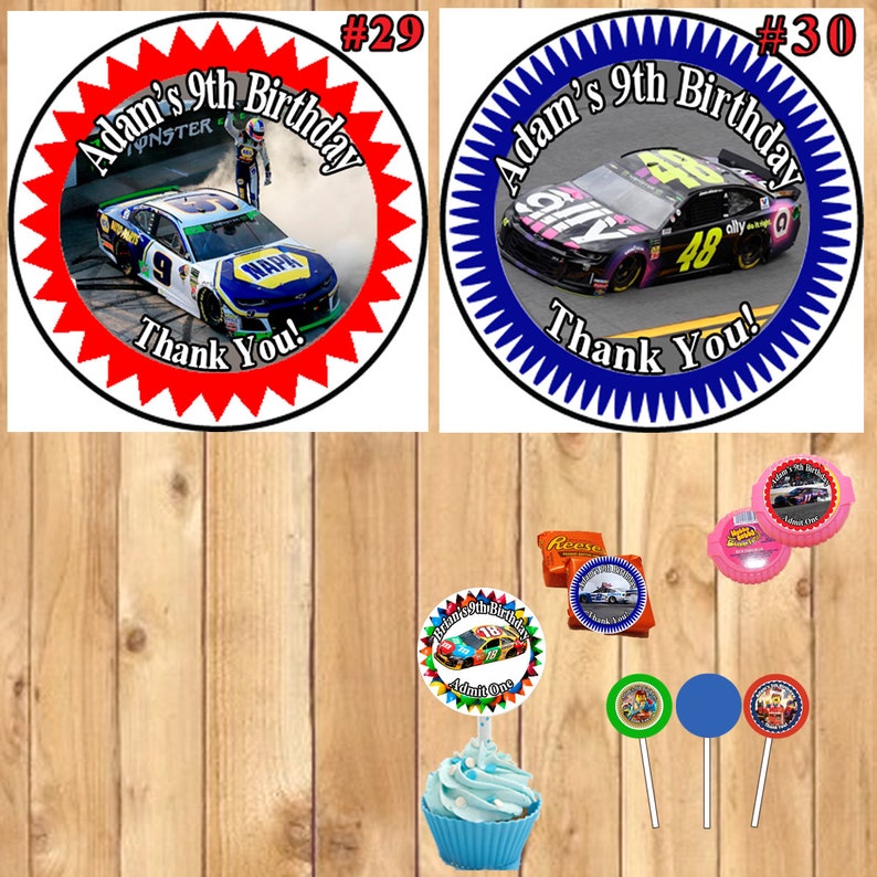 Nascar Birthday Stickers Round Favor 1 Sheet Personalized Printed - Etsy