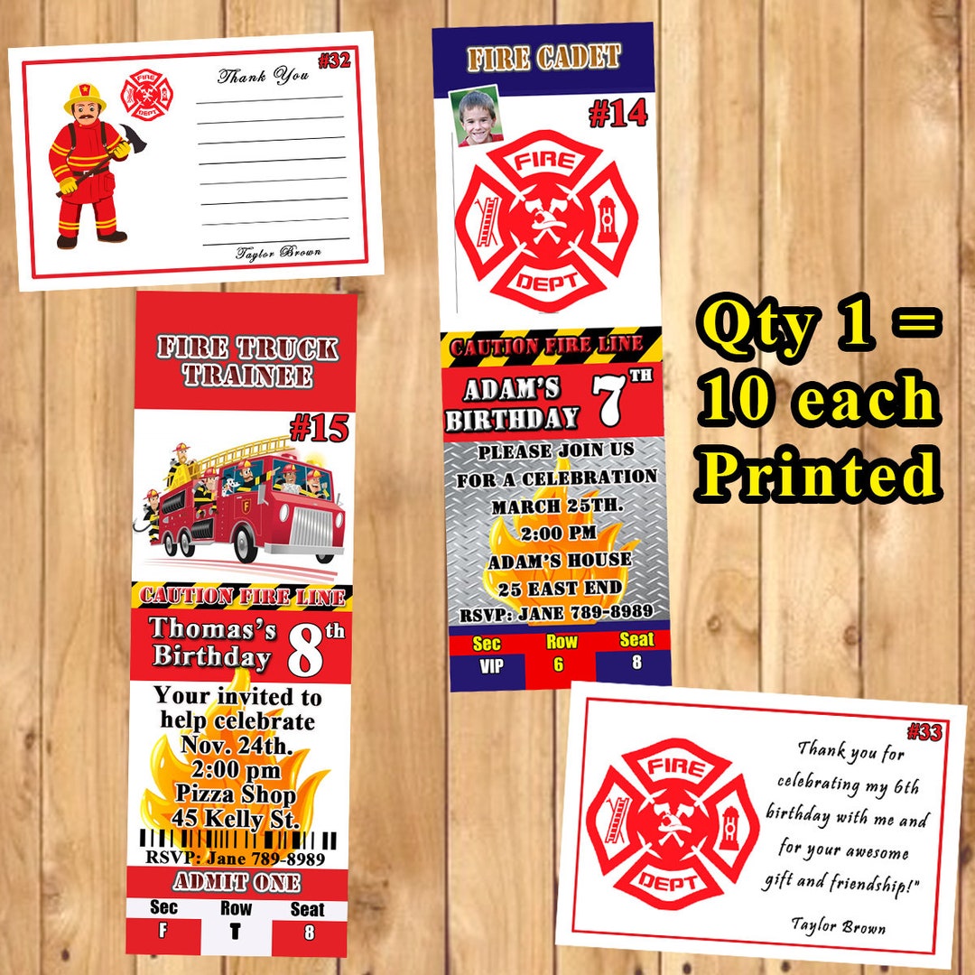 Fireman Fire Truck Birthday Invitations 10 Ea With Env or Thank You ...