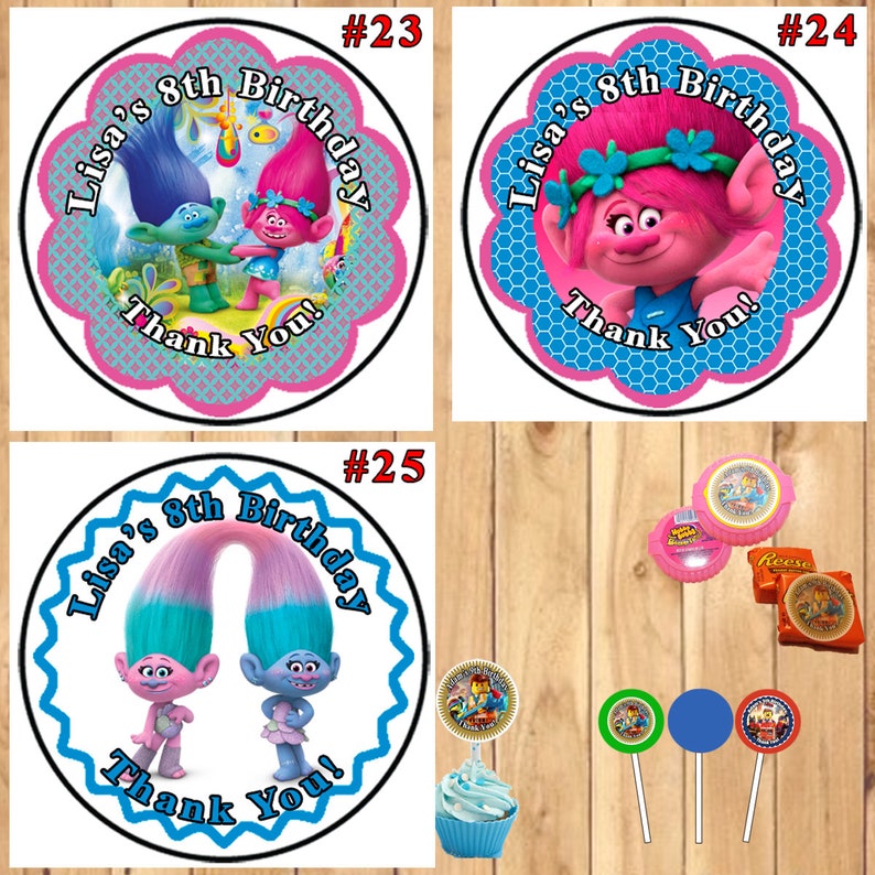 Trolls Birthday Round Stickers Favor 1 Sheet Personalized Printed - Etsy