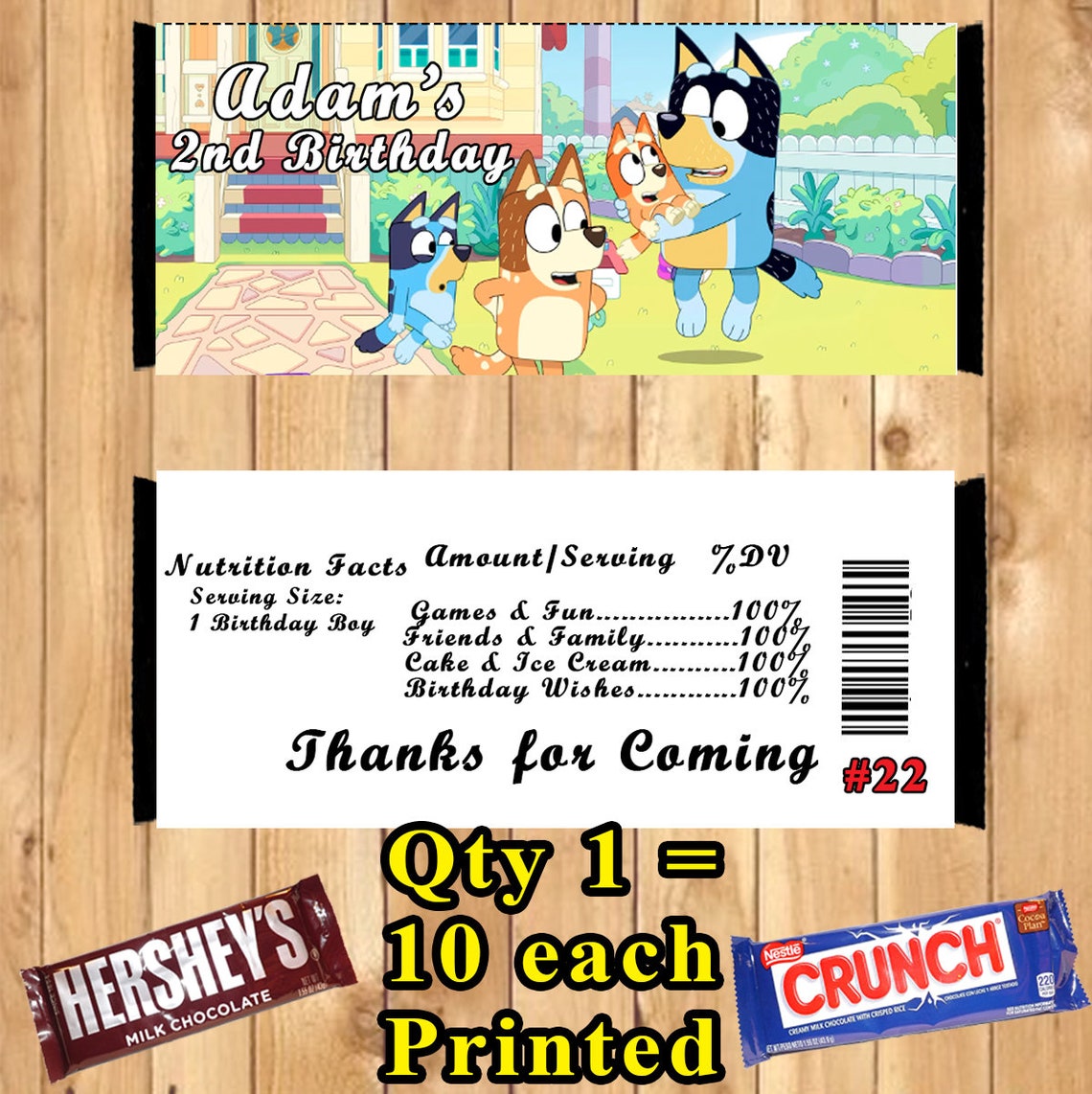 Bluey Birthday Candy Bar Wrappers 10 Each Personalized Printed - Etsy