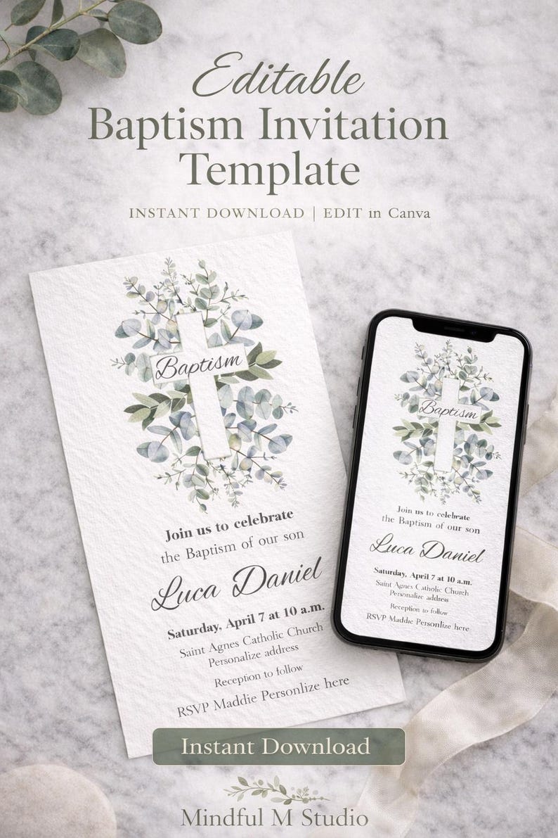 Editable Baptism Invitation Template, Printable and Digital Invite ...