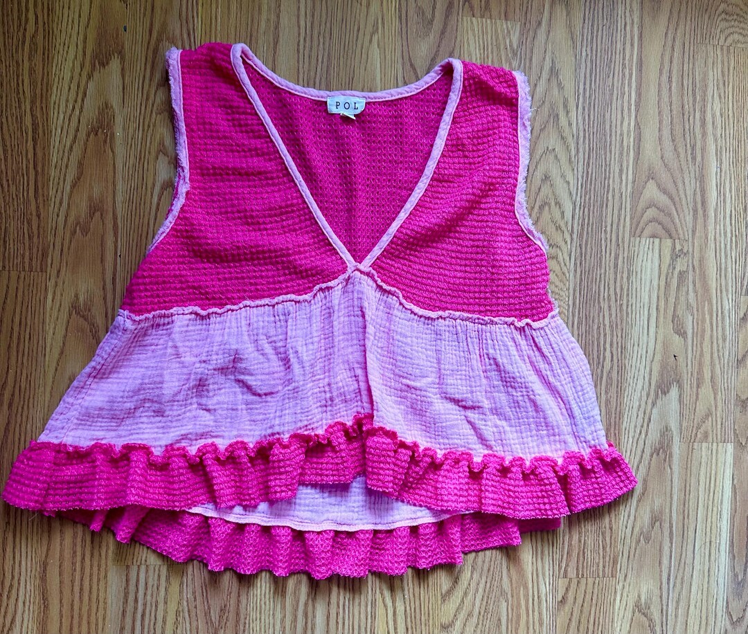 POL Waffle Knit Baby Doll Tank Top With Raw Edge Med - Etsy