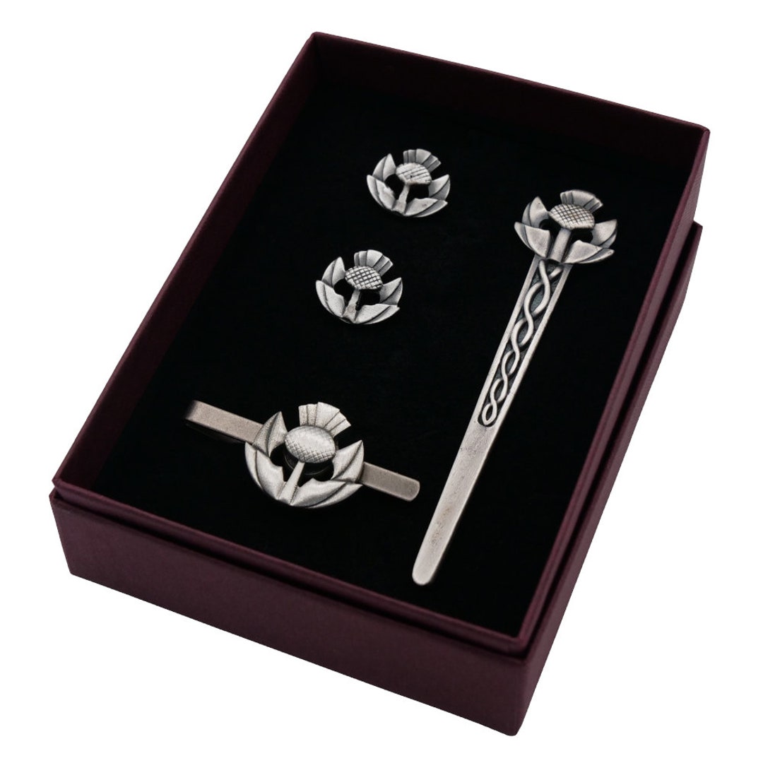 Celtic Deco Thistle Gift Set With Kilt Pin, Cufflinks and Tie Clip ...