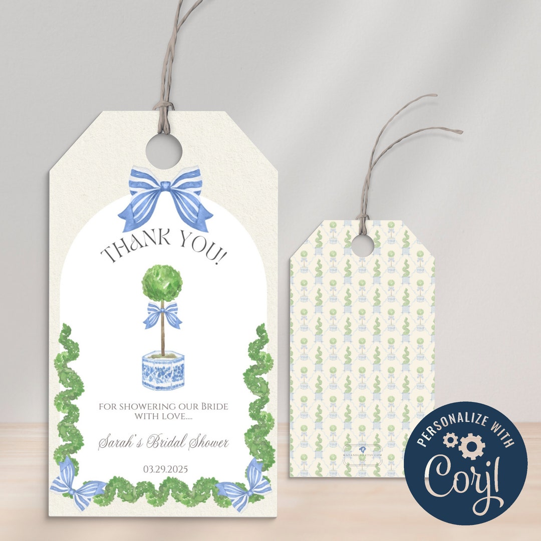 Custom Topiary Thank You Tags Printable Elegant Bridal & Birthday Party ...