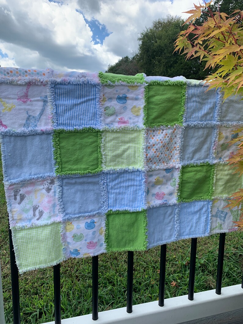 Rag Quilt Baby Boy Gift Baby Handmade Quilt Nursery Crib Blanket ...