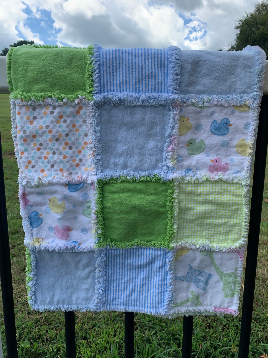 Rag Quilt Baby Boy Gift Baby Handmade Quilt Nursery Crib Blanket ...