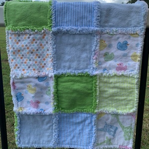Rag Quilt Baby Boy Gift Baby Handmade Quilt Nursery Crib Blanket ...